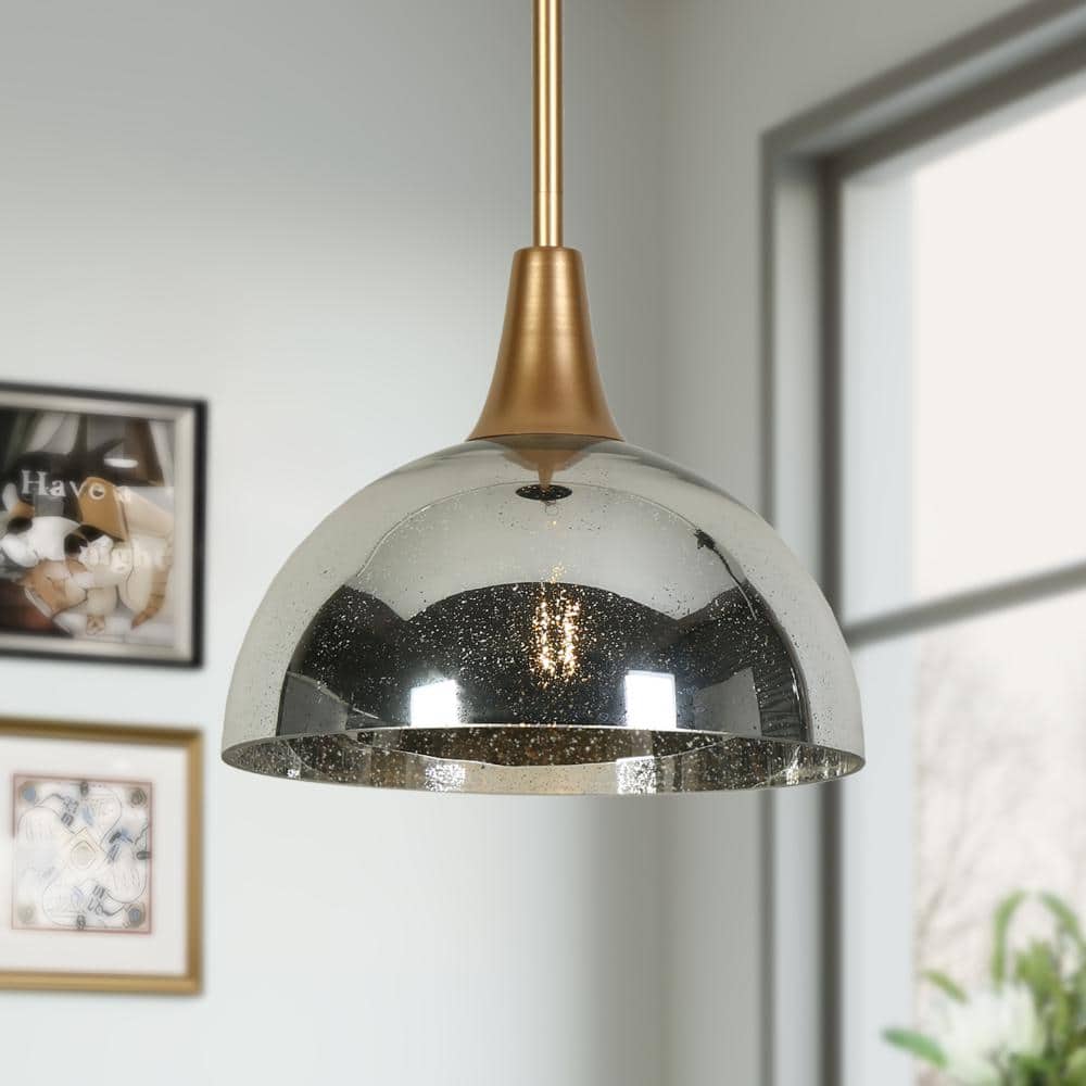 Zevni Modern 1-Light Silver Pendant Light with Dome Mercury Glass Shade ...