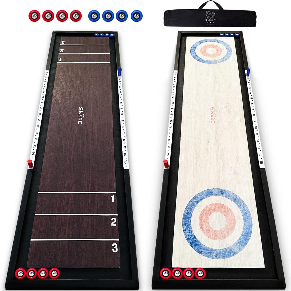 SWOOC 2-in-1 Shuffleboard and Curling : 100% Solid Wood Shuffleboard ...