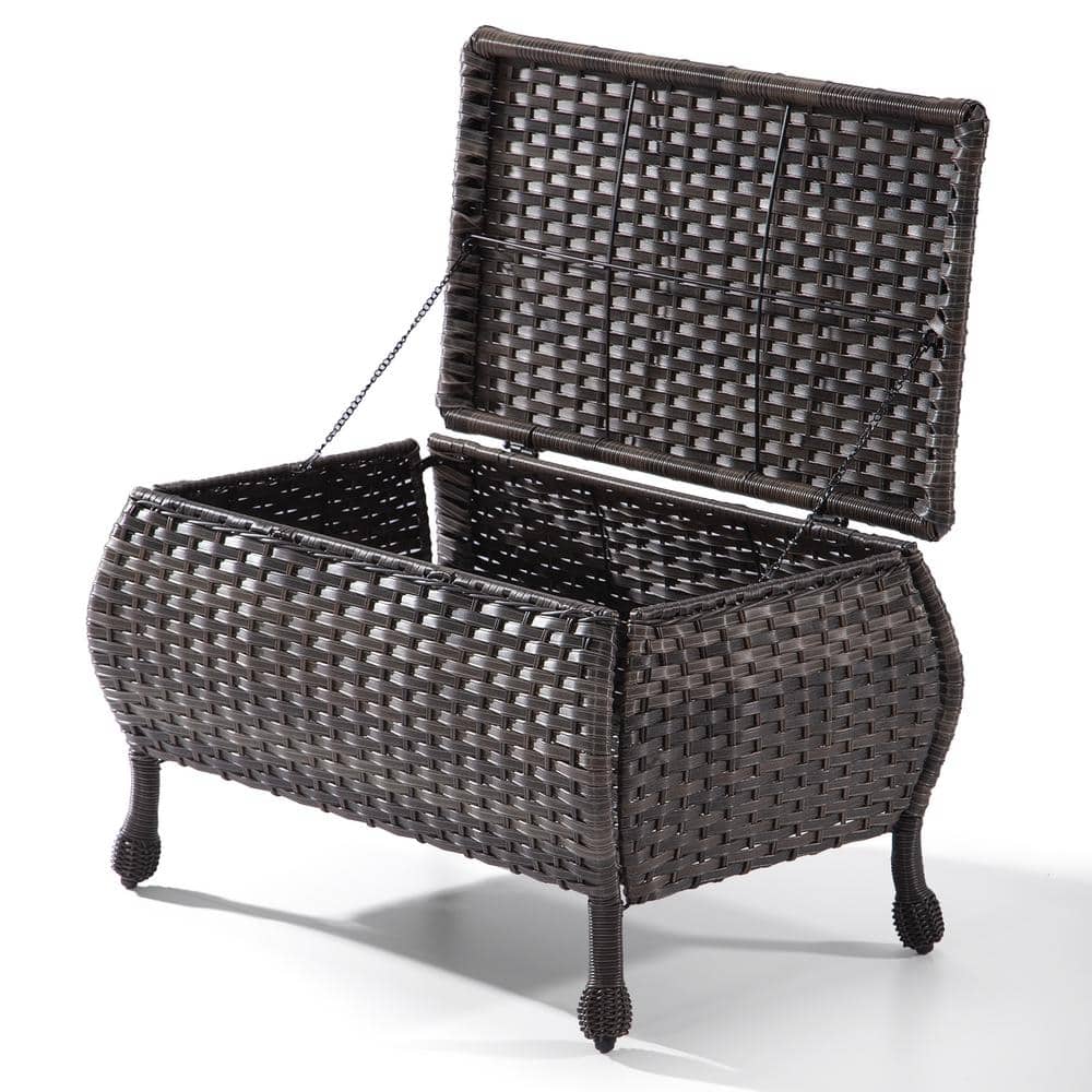 JOYSIDE Brown Wicker Outdoor Patio Storage Coffee Table M88-THD - The ...