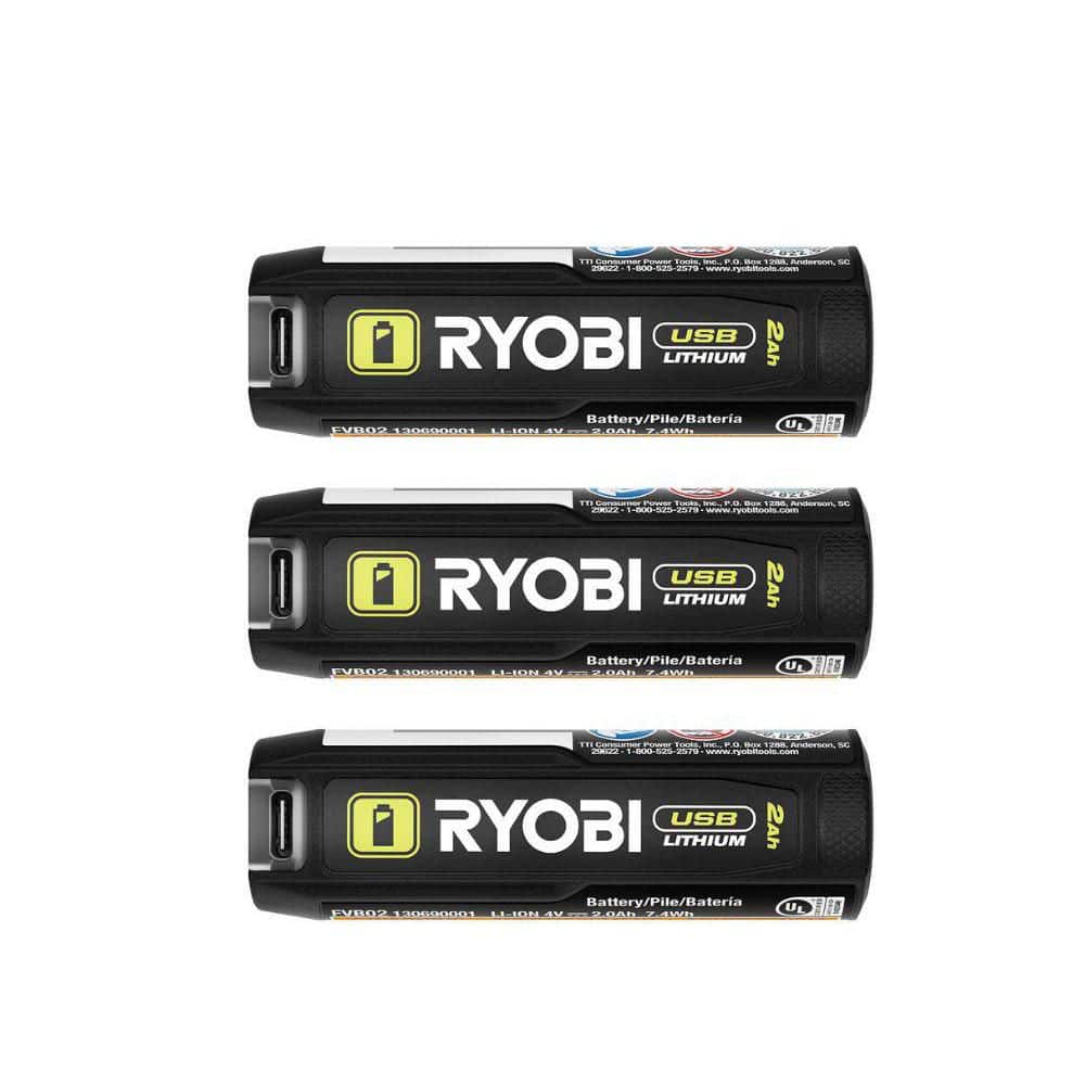 RYOBI USB Lithium 2.0 Ah Lithium Rechargeable Batteries (3-Pack) FVB202 ...