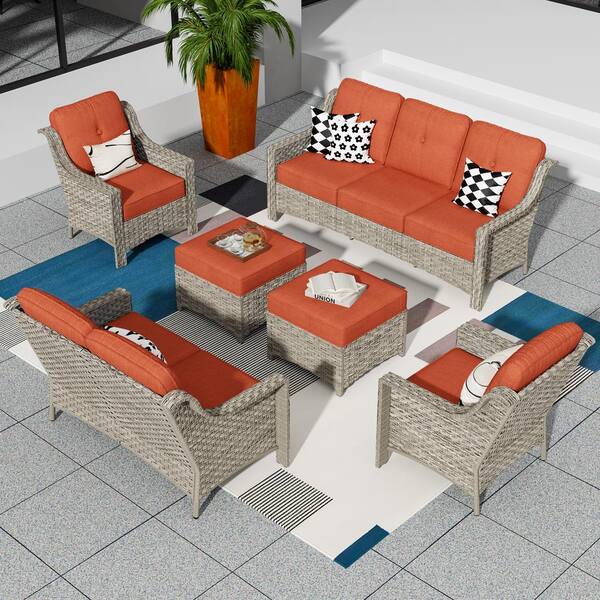 weaxty W Tulip G Gray 6-Piece Wicker Patio Outdoor Conversation Sofa ...