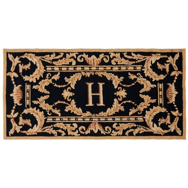 SAFAVIEH Monogram Black 3 ft. x 6 ft. "H" Ornate Leaf Indoor/Outdoor ...