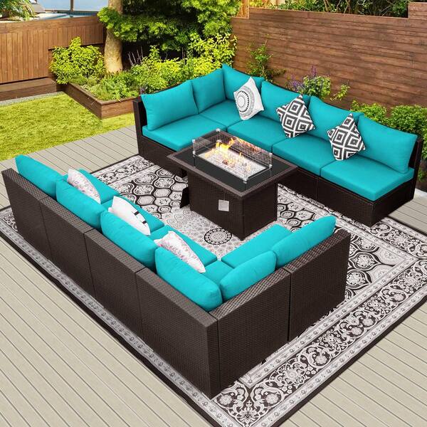 FINCATI 11-Piece Patio Espresso Wicker Deep Seating Conversation Sofa ...
