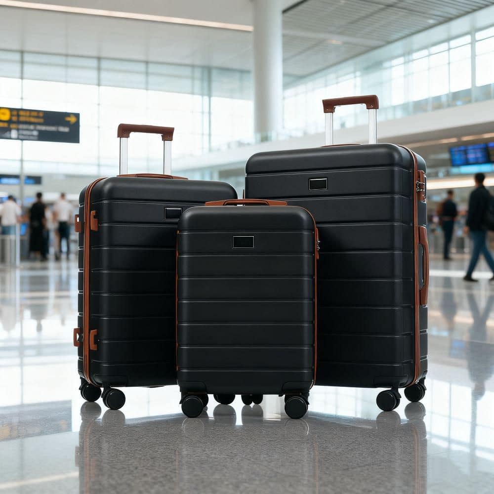 Merax 3 Bags 3-Piece Black and Brown ABS Hardshell Spinner Luggage Set ...