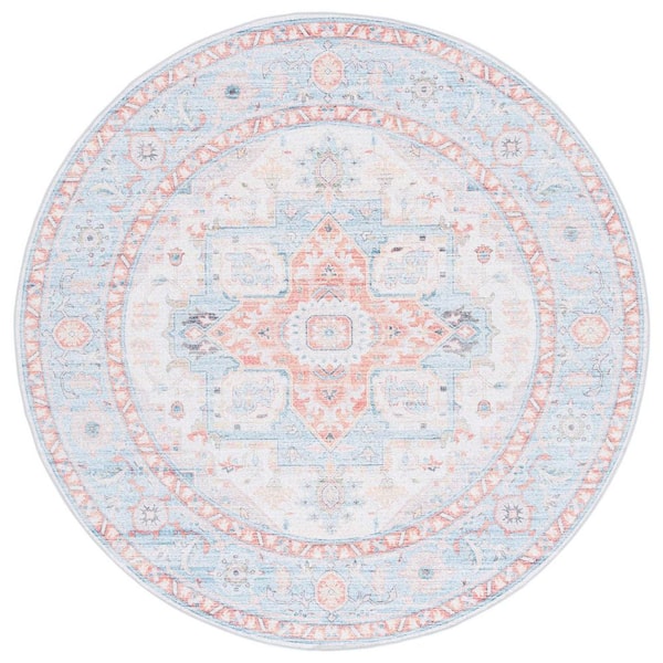 SAFAVIEH Arizona Turquoise/Rust 6 ft. x 6 ft. Distressed Border Ornate ...