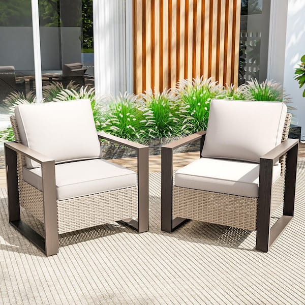 PremDwell Wicker Patio Outdoor Lounge Chairs with Metal Frame Armrests ...