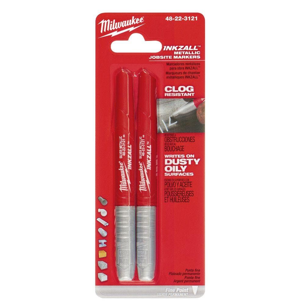 Milwaukee INKZALL Silver Fine Point Jobsite Markers (2-Pack) 48-22-3121 ...