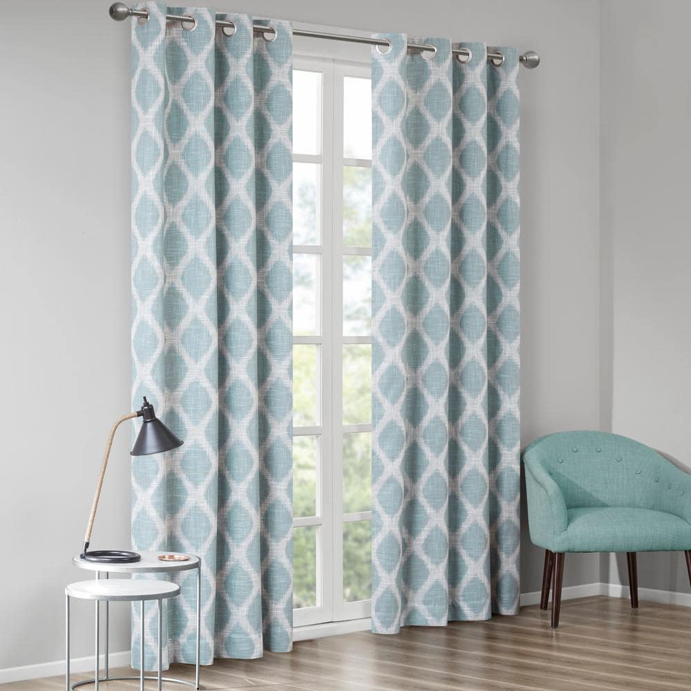 Reviews for Madison Park Kagen Aqua Printed Ikat Patio 50 in. W x 84 in. L Blackout Grommet Top ...