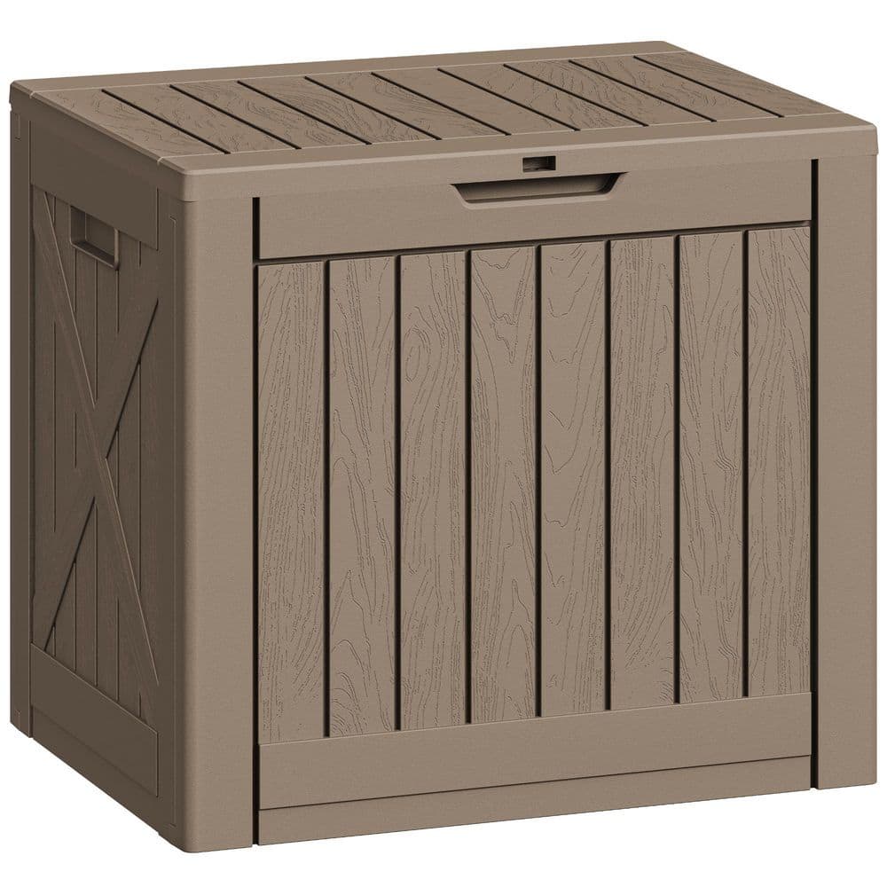 Patiowell 42 Gal. Wood-Grain Deck Box, Outdoor Lockable Storage Box for ...