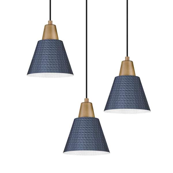 JAZAVA 60 -Watt 1 Light Blue Shaded Pendant Light with Hammered Metal ...