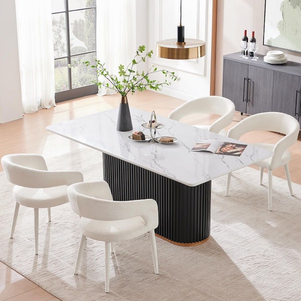 Morden Fort Moden 5-Piece Faux Marble Rectangle Dining Table with ...