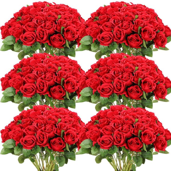20 in. Red Outdoor Artificial Rose Plastic Flower for Home 50 Piece CABWBQ246 - The Home Depot