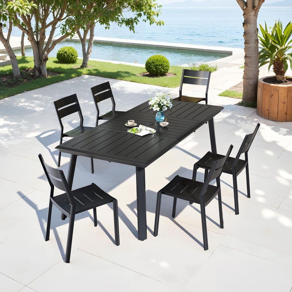 Pellebant 7-Piece Aluminum Outdoor Patio Dining Set, 82.7 in. Table ...