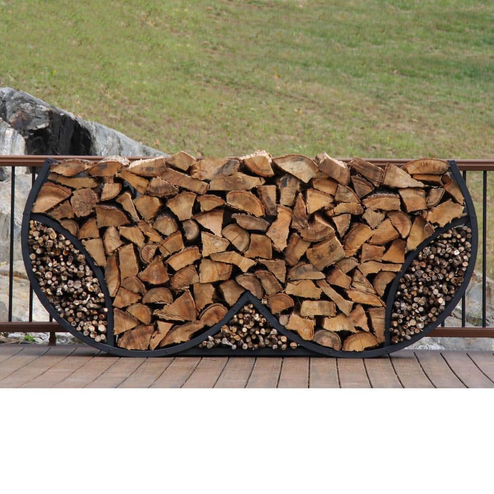 ShelterIT 8 ft. Firewood Log Rack with Kindling Wood Holder - Double ...