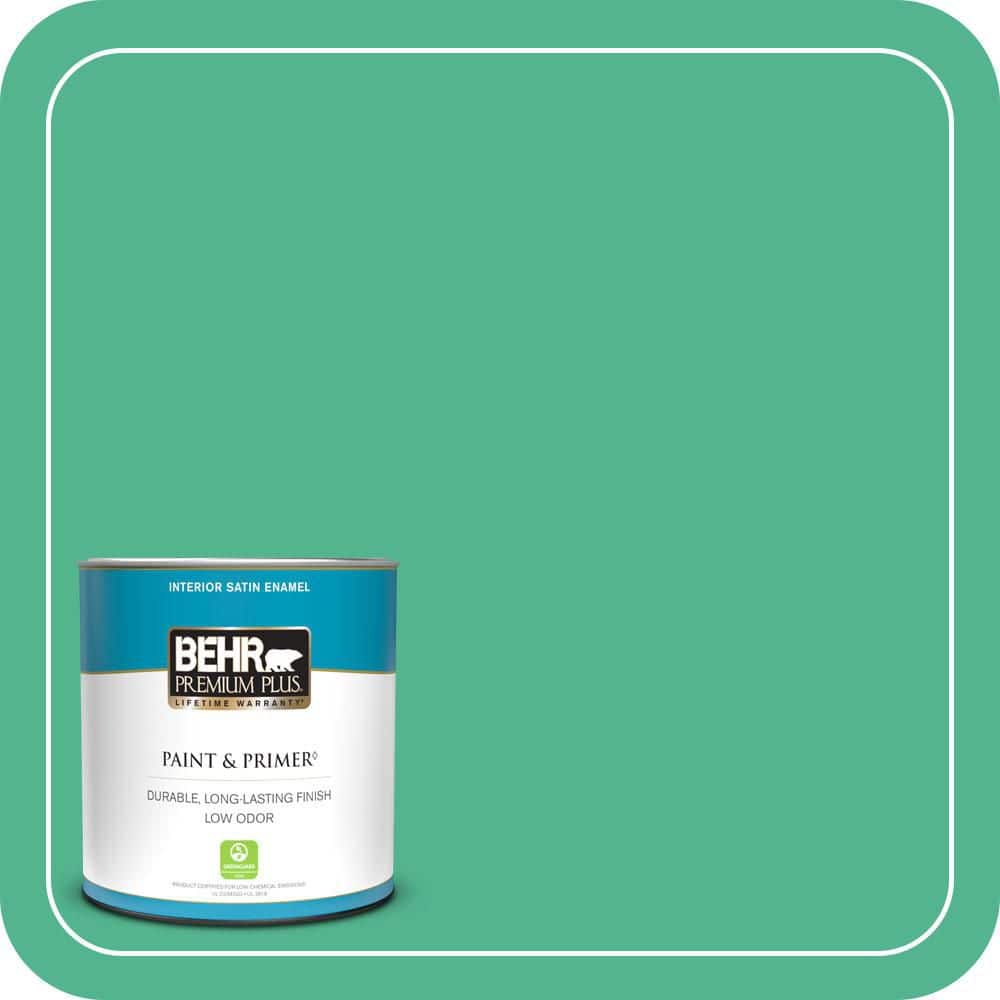 BEHR PREMIUM PLUS 1 qt. #MQ4-16 Aruba Green Satin Enamel Low Odor ...