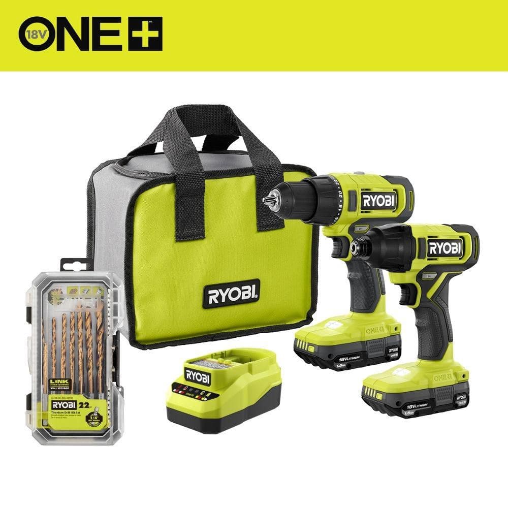 RYOBI ONE+ 18V Cordless 2-Tool Combo Kit with Drill/Driver, Impact ...