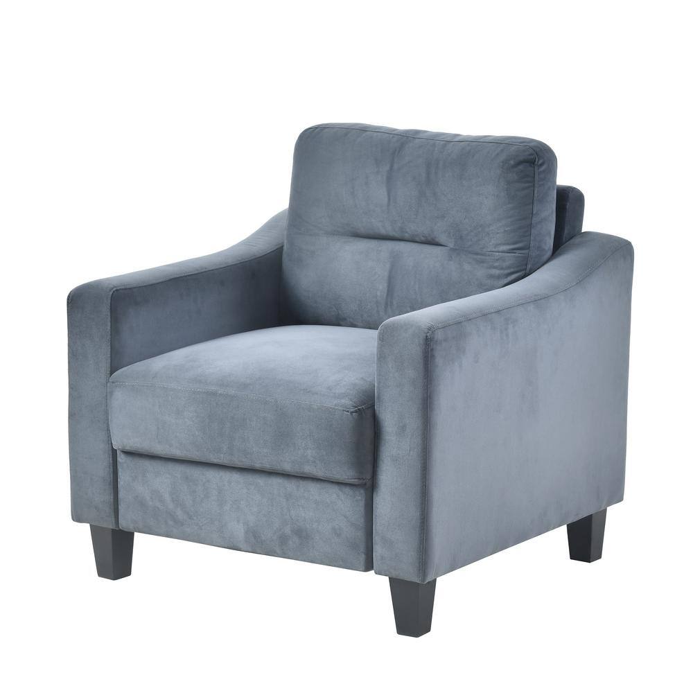 Harper & Bright Designs Blue Gray Velvet Upholstered Armchair with ...