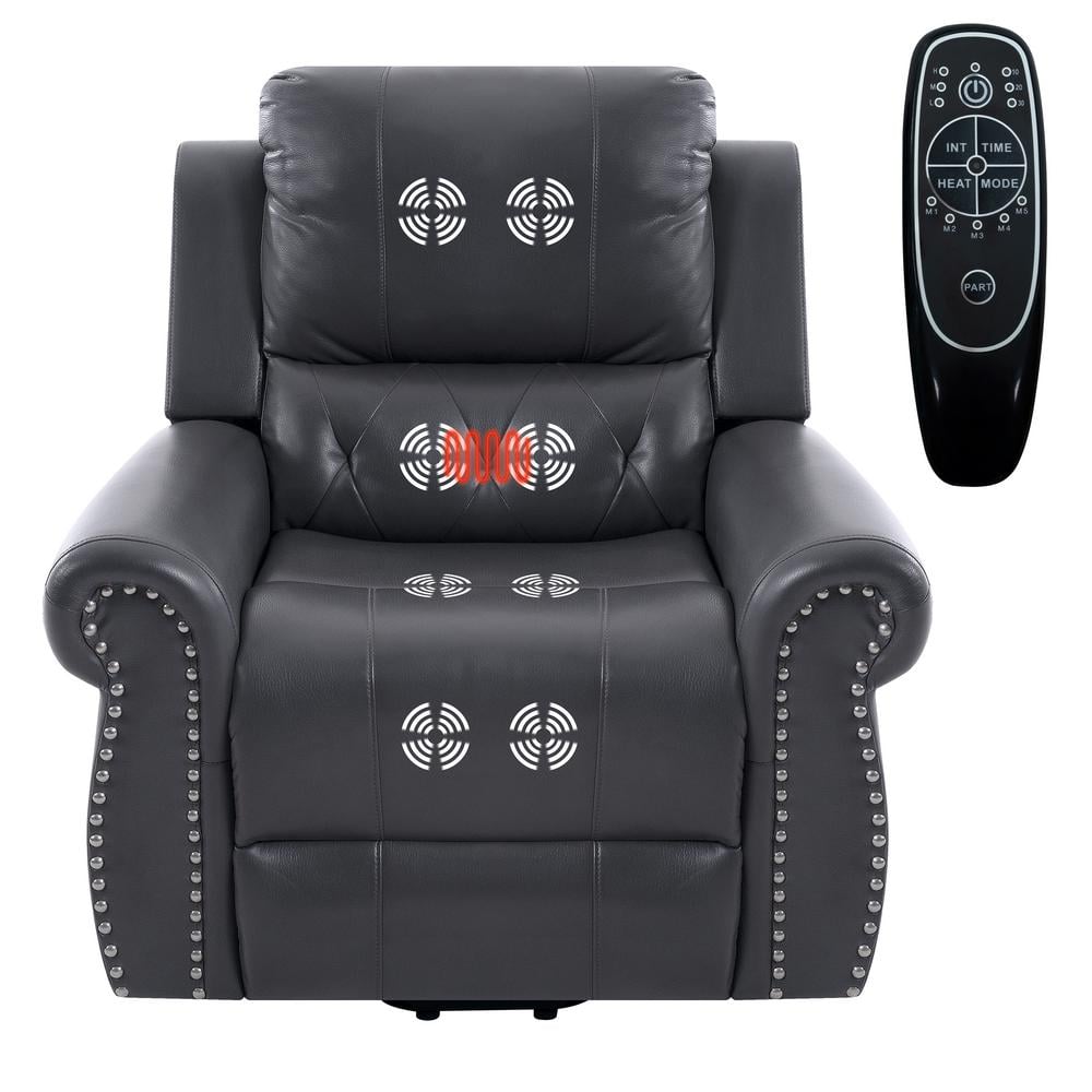 HOMESTOCK Oversized Gray Air Leather Power Lift Recliner with Massage ...