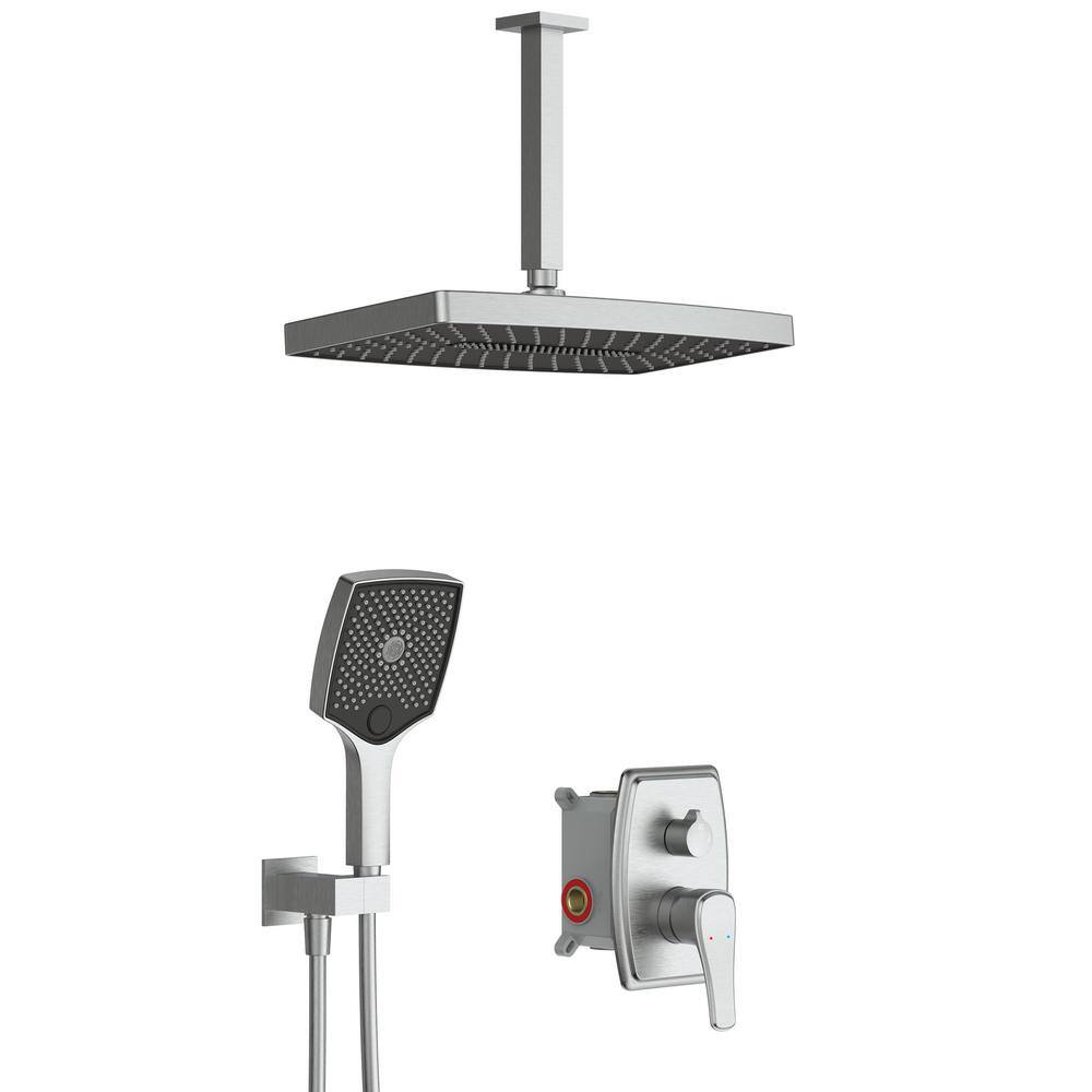 FORCLOVER 3-spray Ceiling Mounted 14 in. Shower Head and Handheld ...