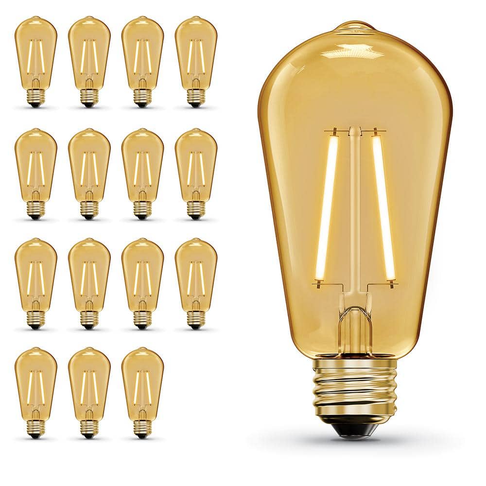 Feit Electric 40-Watt Equivalent ST19 Dimmable Straight Filament Amber Glass E26 Vintage Edison ...