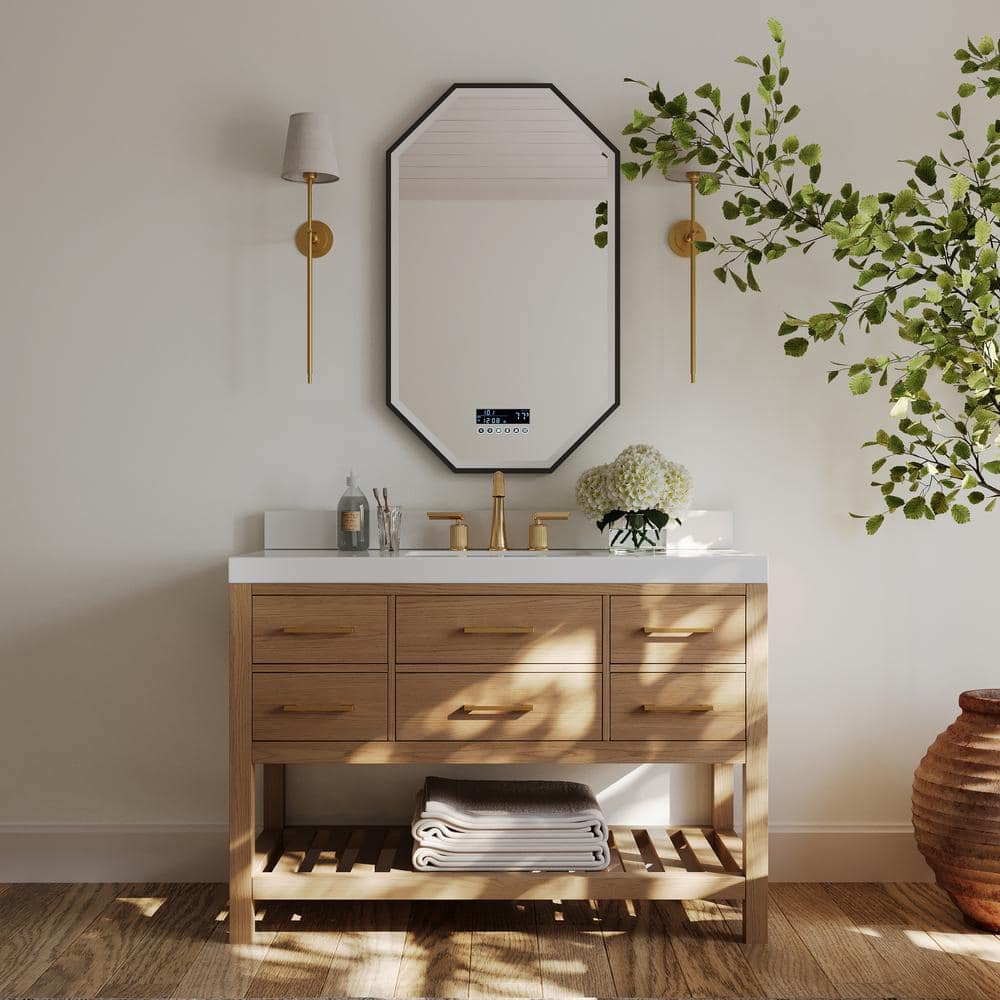 Ancerre Designs Elizabeth 48 in. W Bath Vanity in Oak with White Quartz ...