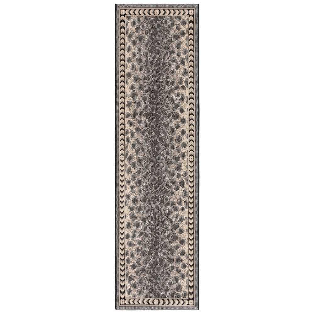 SAFAVIEH Courtyard Gray/Black 2 ft. x 8 ft. Border Cheetah Indoor ...
