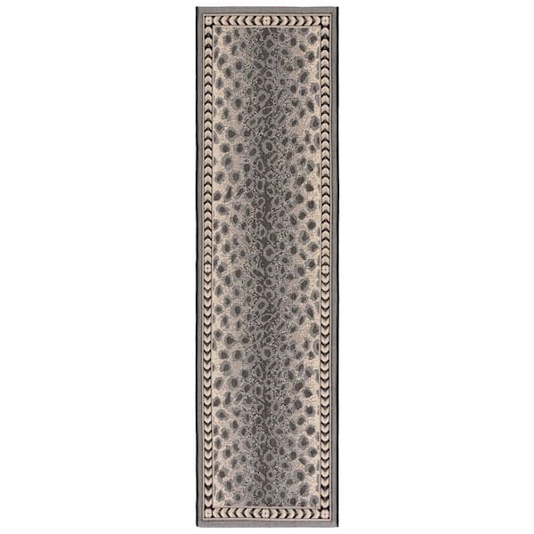 SAFAVIEH Courtyard Gray/Black 2 ft. x 8 ft. Border Cheetah Indoor ...