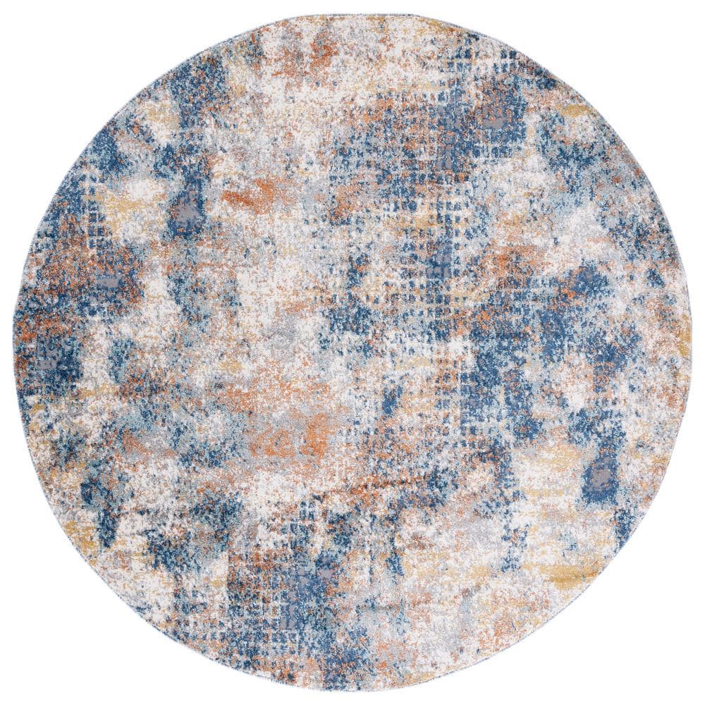 SAFAVIEH Aston Navy/Gold 7 ft. x 7 ft. Abstract Distressed Round Area ...