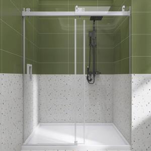 72 in. W x 76 in. H Sliding Frameless Single Shower Door in Brushed ...