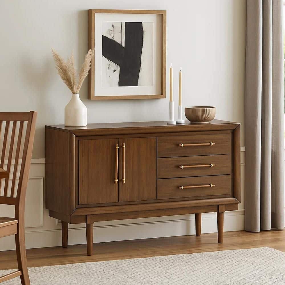 Benjara Jeyn Brown Wood 18 in. Dining Buffet Sideboard with 3 Drawers ...