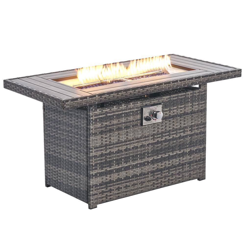 SUNMTHINK 44 in. 50,000 BTU Rectangular Gray Wicker Outdoor Fire Pit ...