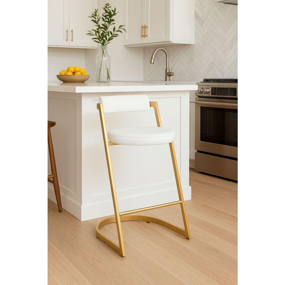 MR MODREST Shandra 26 in. White Metal Counter Stool with Leatherette ...