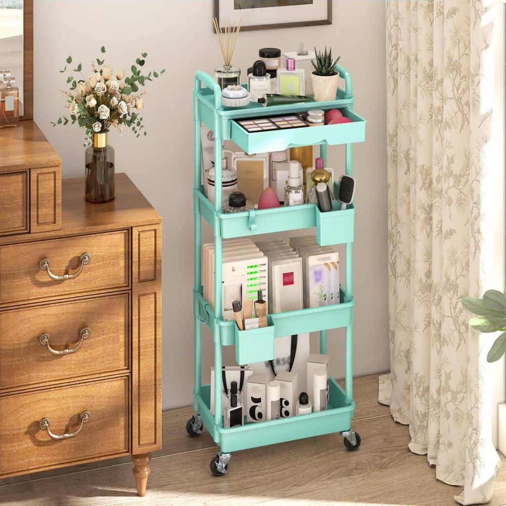 Wudkey 4-Tier Blue Pantry Organizer with Removable Drawer and 2 ...