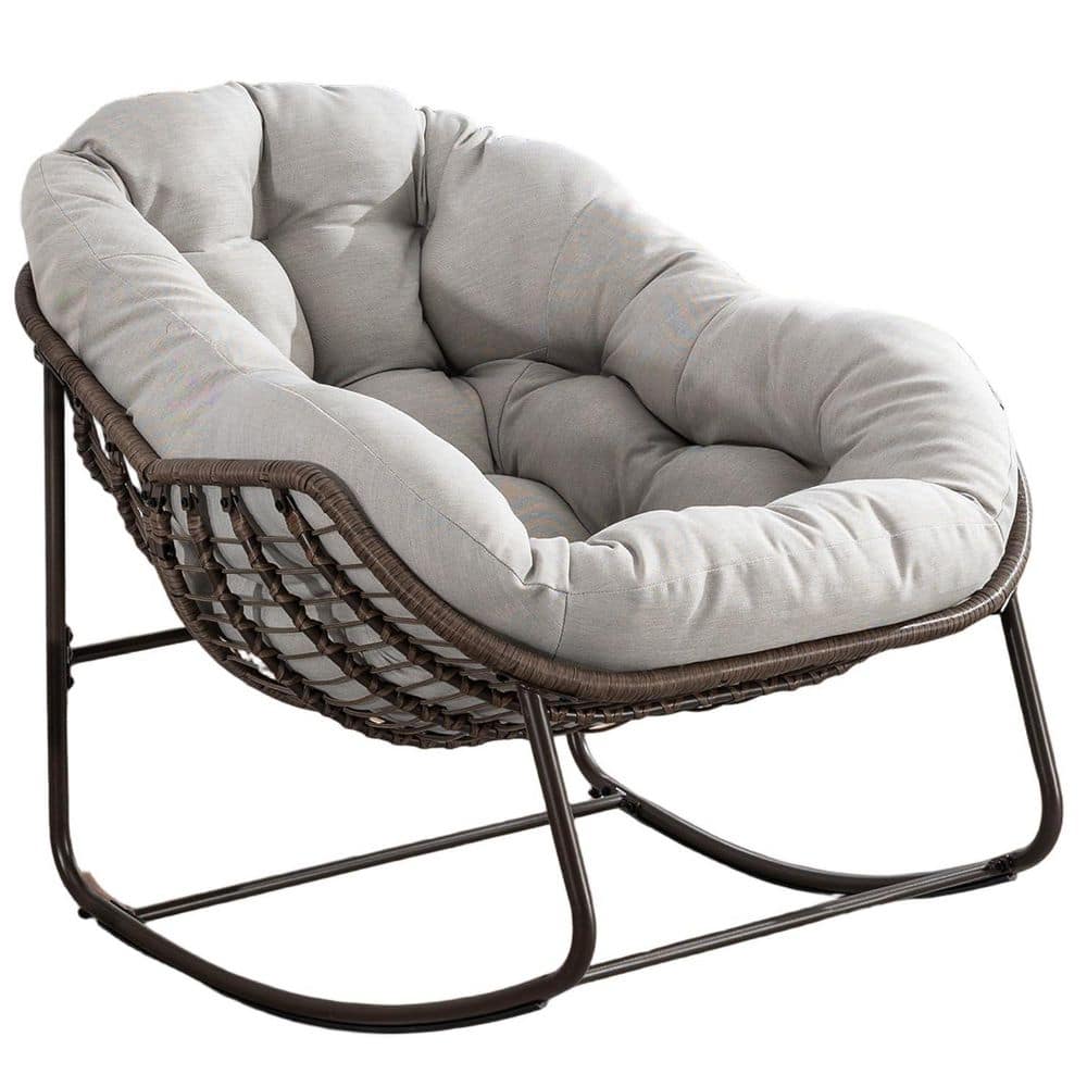 maocao hoom Metal Outdoor Rocking Chairs, Oversized Papasan Rocking ...