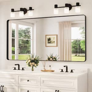 TETOTE 48 in. W x 36 in. H Modern Rectangular Black Bathroom Mirror ...