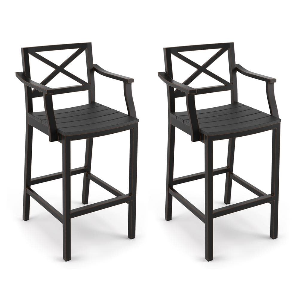 LUE BONA Humphrey 26 in. Black Aluminum Plastic Outdoor Bar Stool with ...