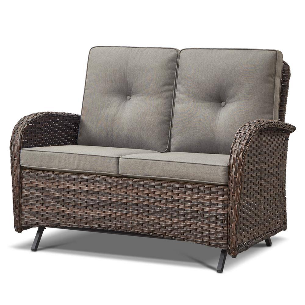 Pocassy 2-Person Wicker Patio Outdoor Glider with Cushion Guard Gray ...