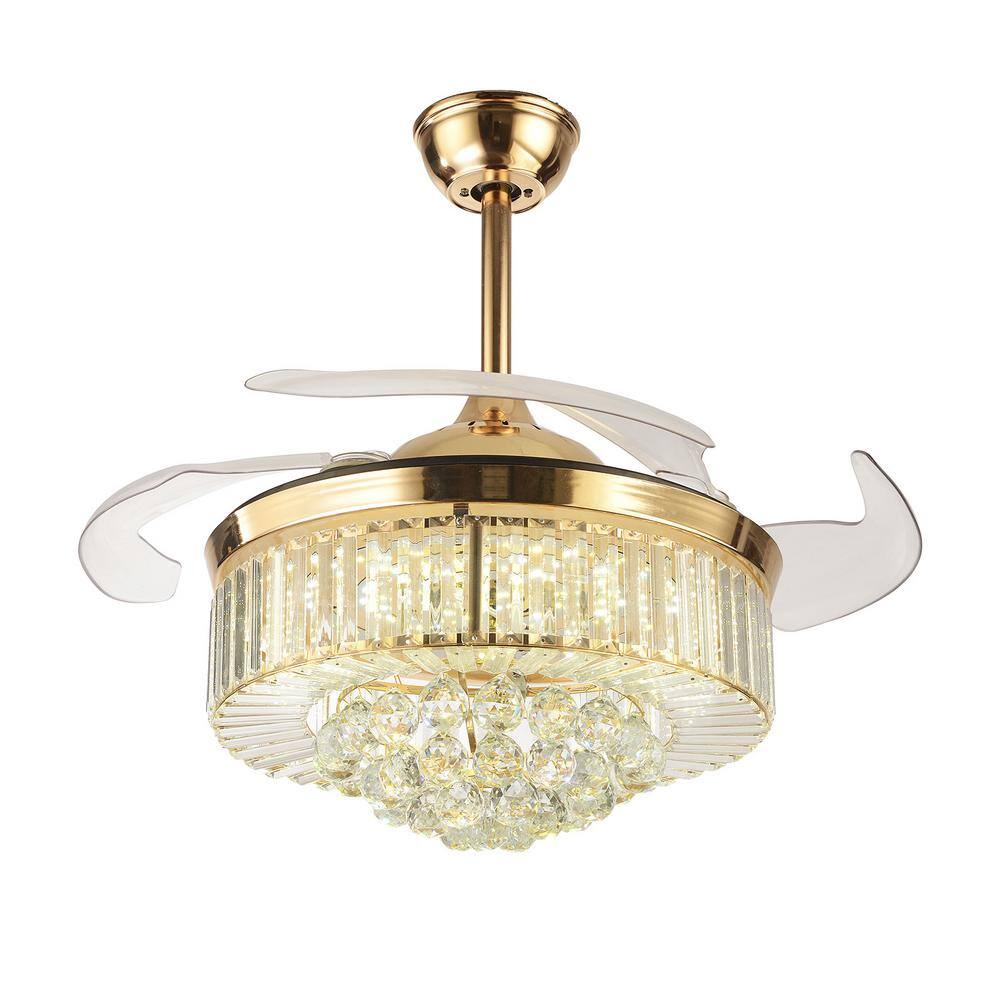 OUKANING 36 in. Gold Modern Indoor Crystal Decor Shade Retractable ...