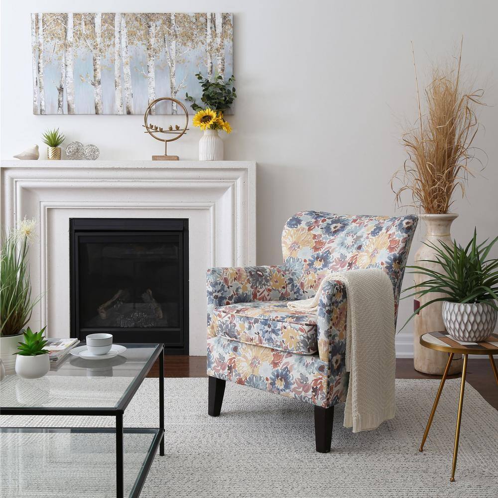 Homy Casa Elliot Navy Flower Fabric Upholstered Arm Chair ELLIOT - The ...