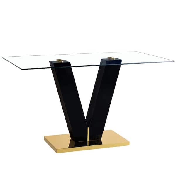 Polibi 63 in. Black Modern Tempered Glass Rectangular V Shaped Pedestal ...