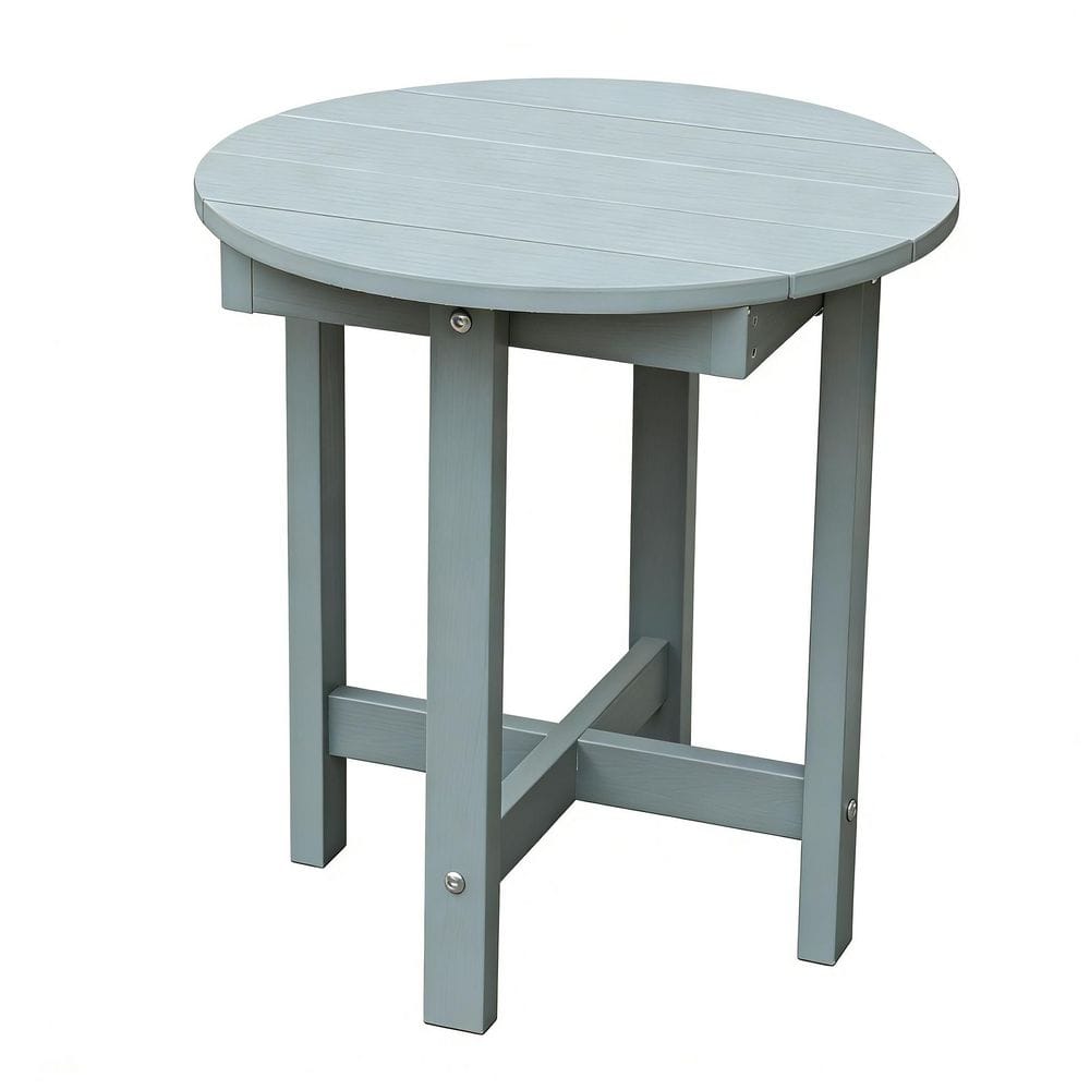 Sonkuki Patio Side Table, Outdoor HDPE Plastic Round Table in Light ...