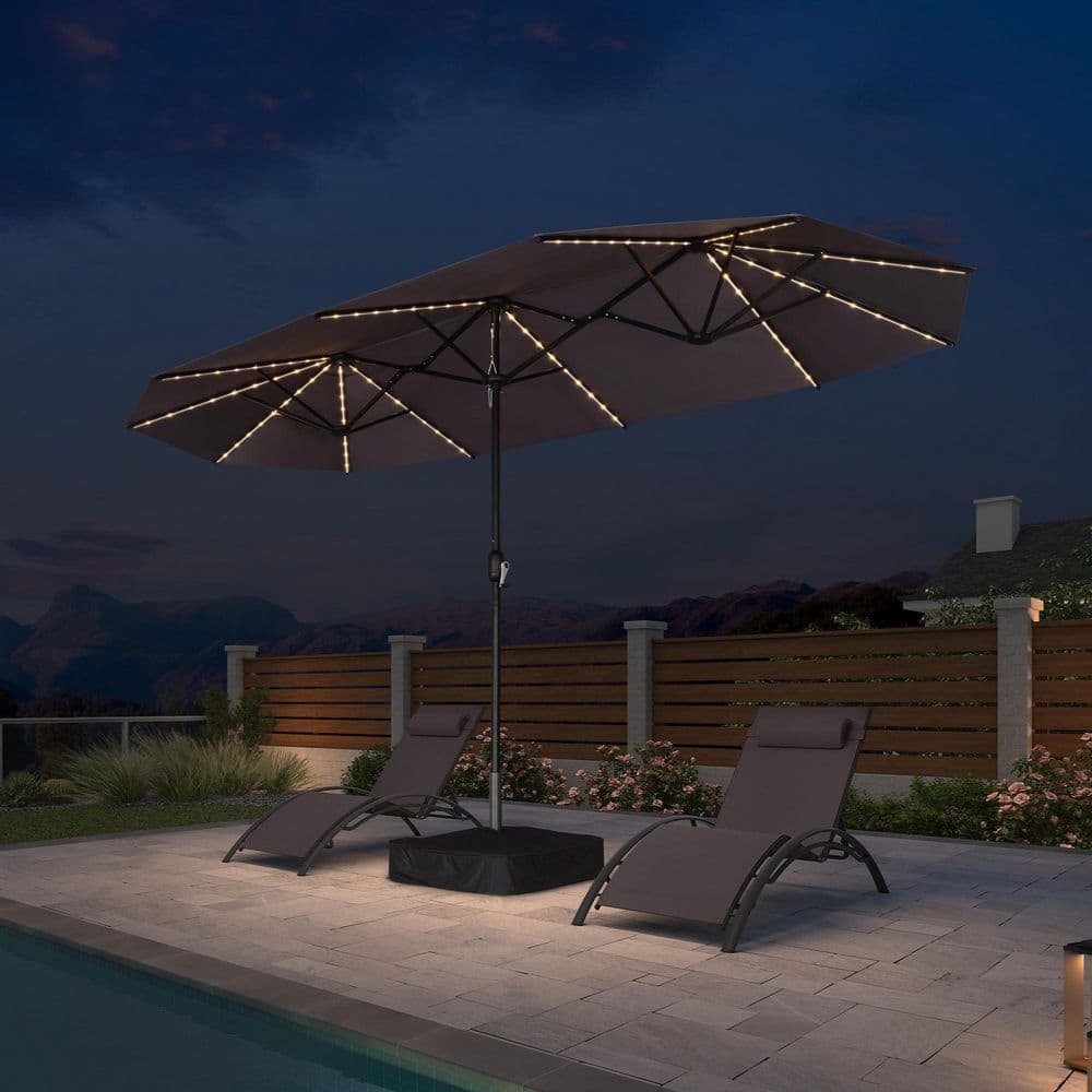 PURPLE LEAF 13 ft. Gray Aluminum Solar LED Lights Market Umbrella with ...