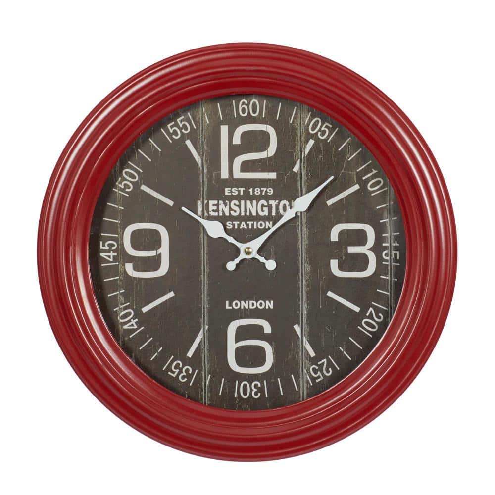 Litton Lane Red Metal Vintage Wall Clock 90783 - The Home Depot