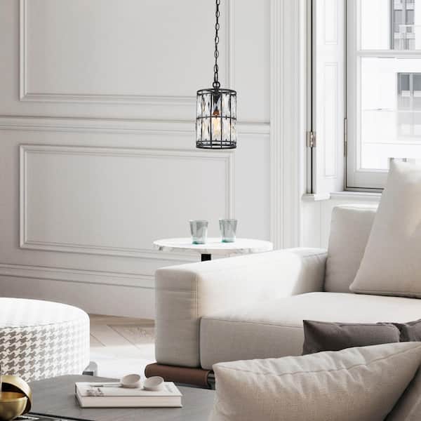 Short Drum Pendant Light 10" Linen Drum Shade Brushed Bronze Instant