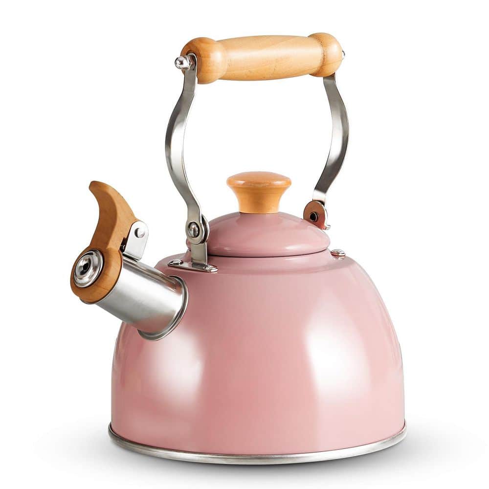 Numhew 7-Cup Pink Stainless Steel Stovetop Whistling Tea Kettle with ...