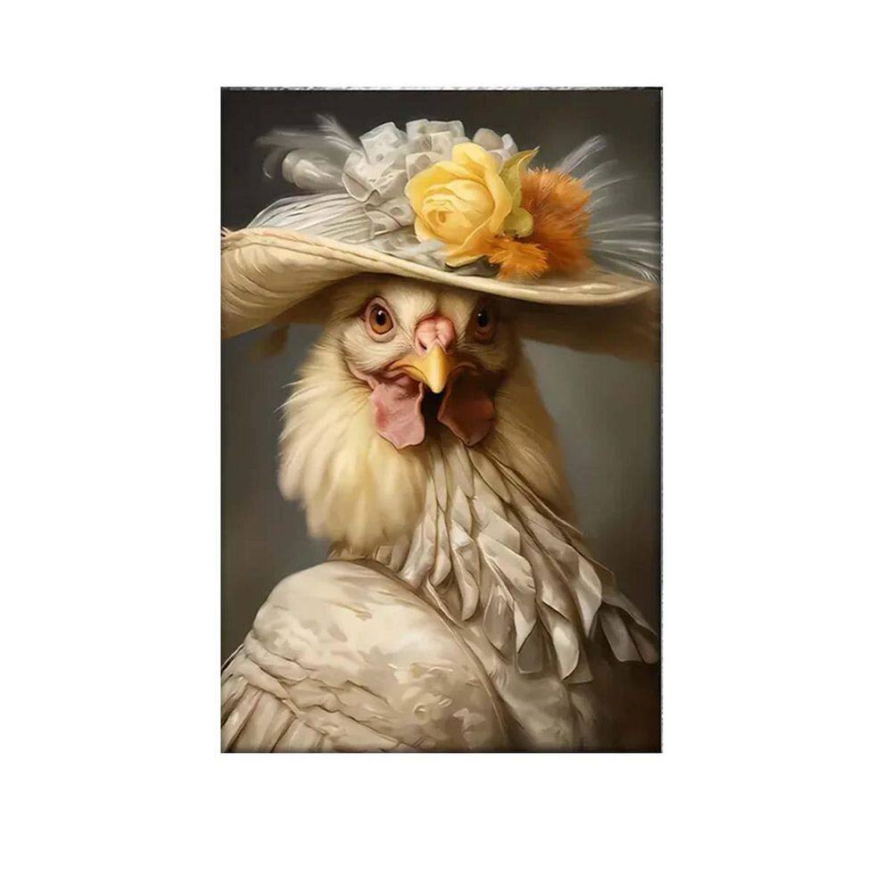 Vintage Bohemian Chicken with Hat & Flowers Canvas Art Print-36*24 ...