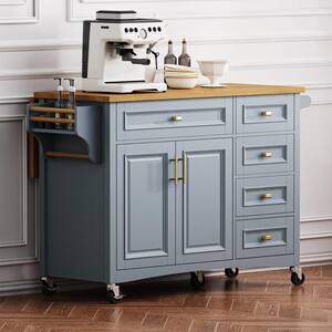 Harper & Bright Designs Gray Blue Kitchen Cart with Drop-Leaf, 5 Wheels ...