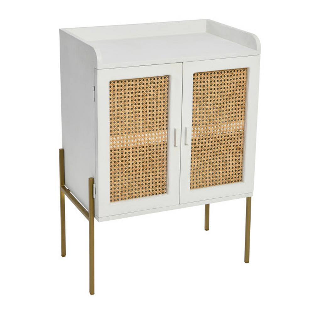 Storied Home Modern White Wood and Metal Bar Cabinet with Cane Panels ...
