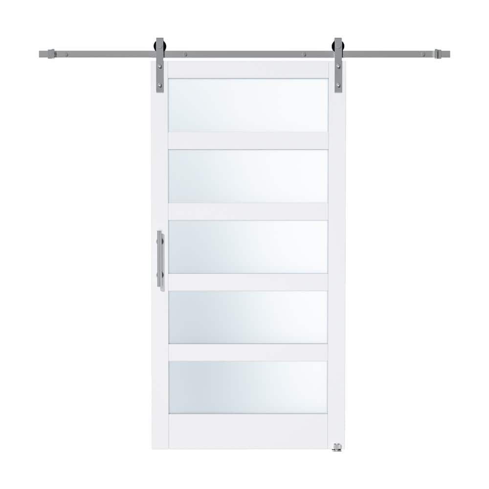 ARK DESIGN 42 in. x 84 in. 5-Lite Frosted Glass White Finished MDF ...