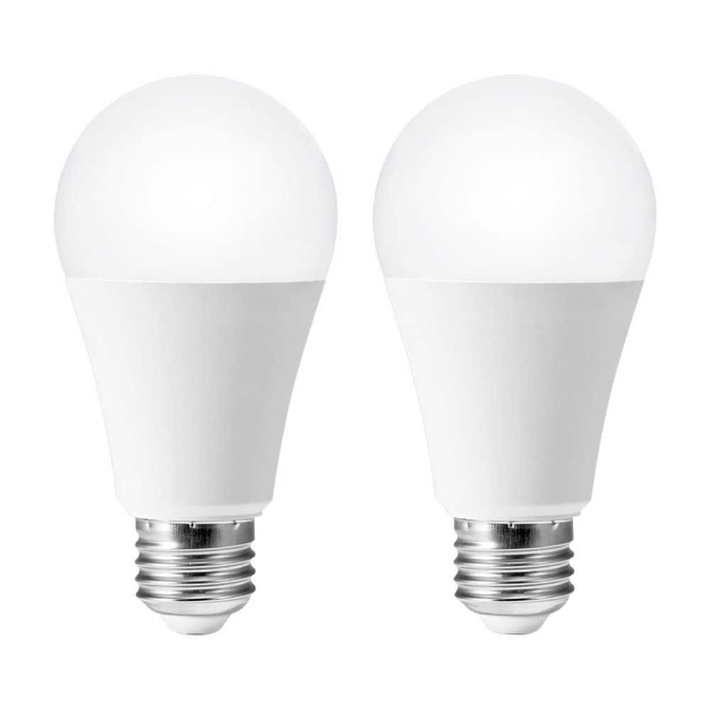 Emeritpro 60W Equivalent A19 Bright White (3000K) LED Light Bulb - Dusk to Dawn Sensor (2-Pack ...